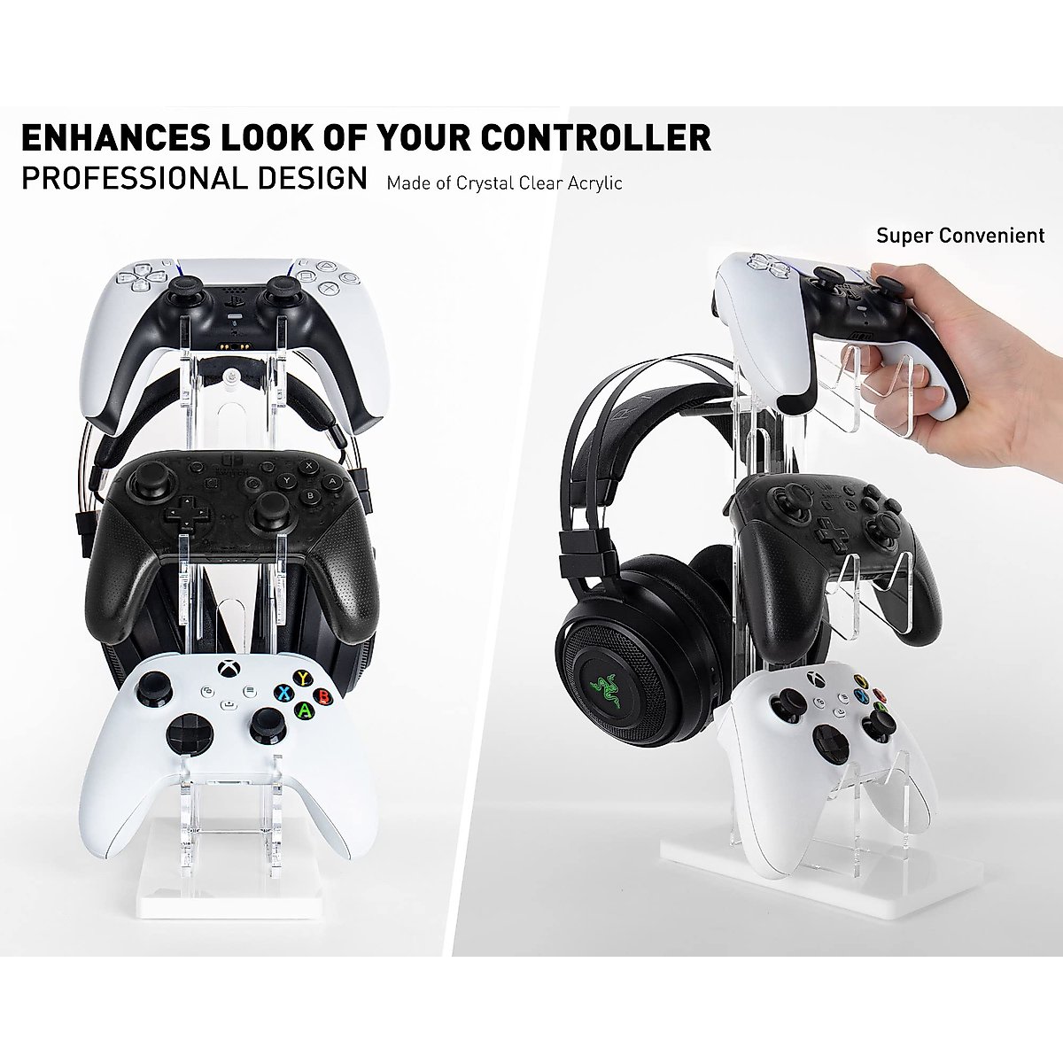 OAPRIRE Universal 3 Tier Controller Holder and Headset Stand for PS5 PS4 XBOX ONE SWITCH STEAM, Controller Stand Gaming Accessories, Build Your Game Fortresses (White)