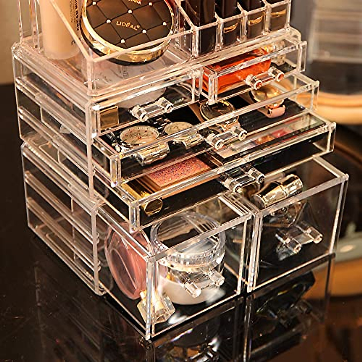 Cq acrylic Makeup Organizer Skin Care Large Clear Cosmetic Display Cases Stackable Storage Box With 6 Drawers For Vanity,Set of 3