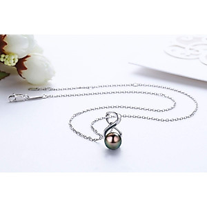 CHAULRI Infinity Top Grade AAA Tahitian Black Pearl Pendant Necklace 18K Gold Over Sterling - Birthday Anniversary Jewelry Gifts for Women Wife Mom Daughter (18K White Gold, Black Pearl)