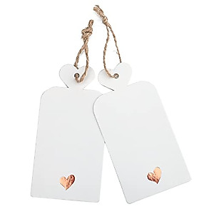 100pcs Blank Gift Tags with String,White Paper Favors Labels with Foil Rose Gold Heart,Personalized Gift Tags for Birthday,Party,Gift Wrapping,Baby Shower，Wedding Favor and Valentine's Day (4"x2")