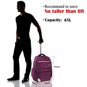 HollyHOME 19 inches Wheeled Rolling Backpack for Men and Women Business Laptop Travel Bag, Upgrade Purple