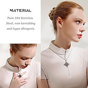 Ltiomert Ann Claridge Witches Knot Necklace, with 18" Snake chain, Witch's Star the Magic Knot Wiccan Pendant 4-Pointed Celtic Star Charm Triquetra Wicca Magick Pure Stainless