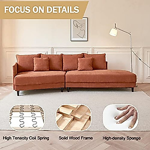 Seegool Corner Sectional Couch for Living Room, Right Hand Facing Curved Sofa Polyester Fabric Wood Frame with Wood Legs for Bedroom, Office, Apartment, Orange