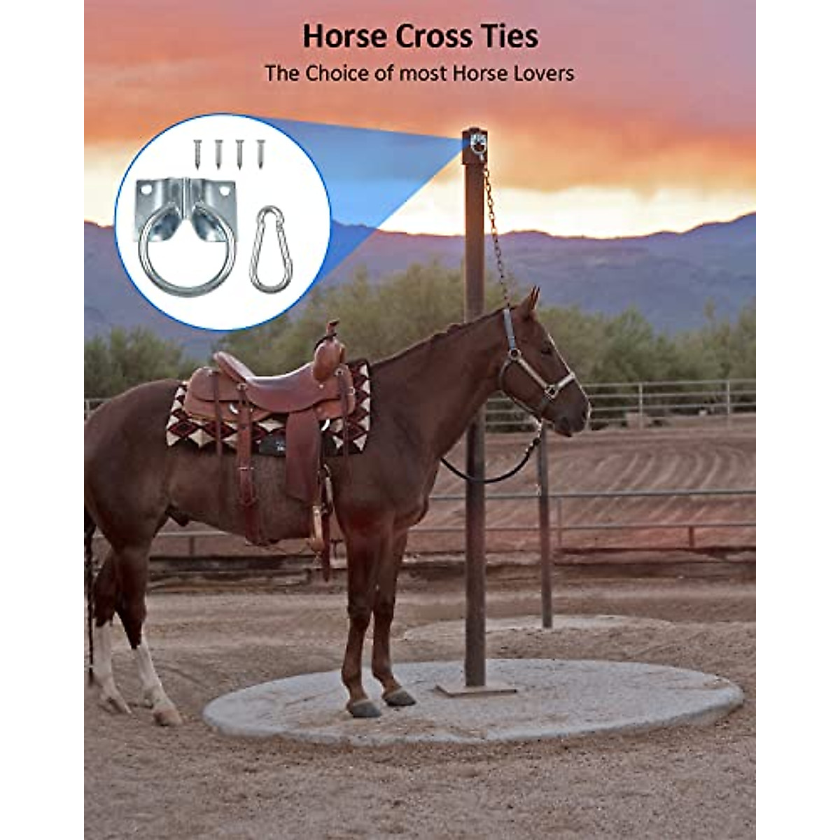 Nahntaipy Horse Tie Ring, Horse Cross Ties Set of 4 with Spring Snap Hook Carabiners, for Horse Stall Guards Blocker Hitching Barn Supplies 2 inch