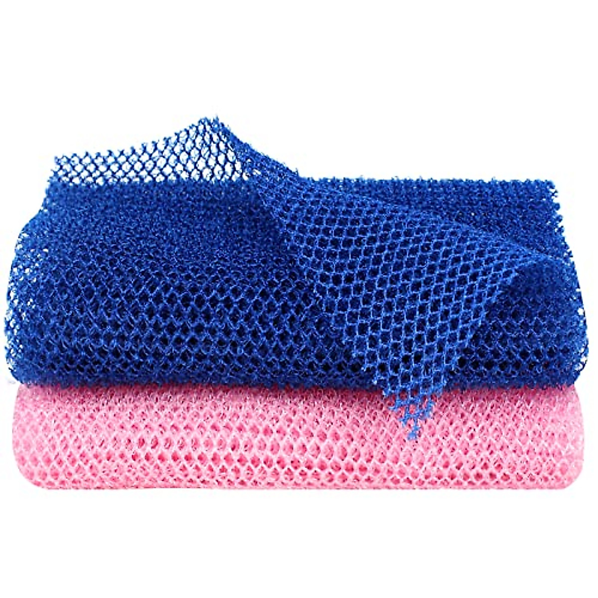 2 Pcs African Net Sponge,African Exfoliating Net,Exfoliating Bath Sponge,Bath Towels,Nylon Net,Wash Cloths,Back Scrubber for Shower,Skin Smoother for Daily Use or Stocking Stuffer(Blue,Pink）