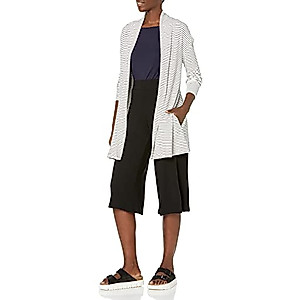 Daily Ritual Women's Supersoft Terry Relaxed-Fit Open Sweatshirt, White/Black, Stripe, Large