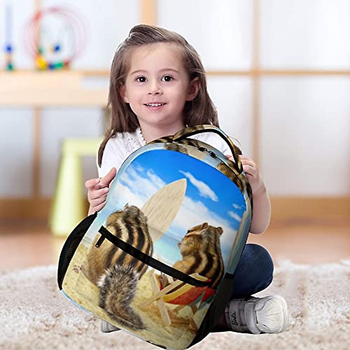 Niapessel Kids Backpack for School, Funny Chipmunks Beach Tropical Pattern Students Bookbags School Bags Girls Boys
