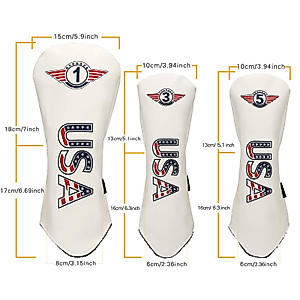 Golf Head Covers (3PCS) Driver Fairway #3#5 PU Leather White for Men Women