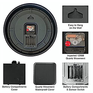 LOMANDA 14 Inch Indoor Outdoor Clock, Large Waterproof Wall Clock with Thermometer Hygrometer, Illuminated by Sound Controlling, Decor for Home, Kitchen, Pool, Patio