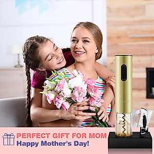 Secura Electric Wine Opener, Automatic Electric Wine Bottle Corkscrew Opener with Foil Cutter, Rechargeable (Champagne Gold)