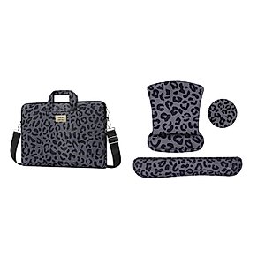 MOSISO Leopard Grain Wrist Rest Support for Mouse Pad&Keyboard Set&Laptop Shoulder Bag Compatible with MacBook Air 15/Pro 16/Pro 15,15-15.6 inch Notebook,Leopard Grain Briefcase Sleeve with Belt,Black