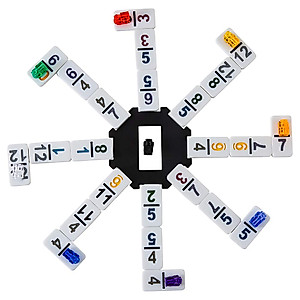 Homwom Mexican Train Dominoes with Numbers Double 12 Colored Numerical Dominoes Mexican Train Game Set 91 Tiles Dominoes with 9 Trains, Scoreboard, Octagon Shape Hub and Aluminum Case