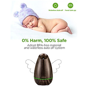 InnoGear Essential Oil Diffusers, 400ml Aromatherapy Diffuser for Essential Oils Cool Mist Humidifier with 4 Timer Adjustable Mist Waterless Auto-Off for Home Office Bedroom, Brown Wood Grain