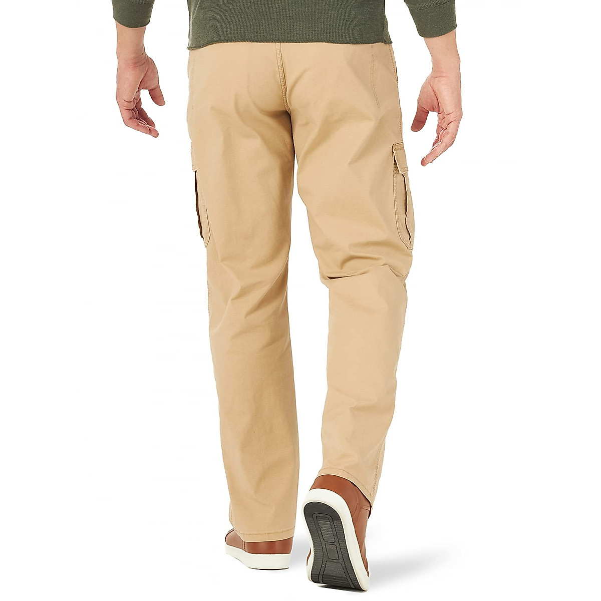 Wrangler Authentics Men's Relaxed Fit Stretch Cargo Pant, Travertine Ripstop, 36W x 29L