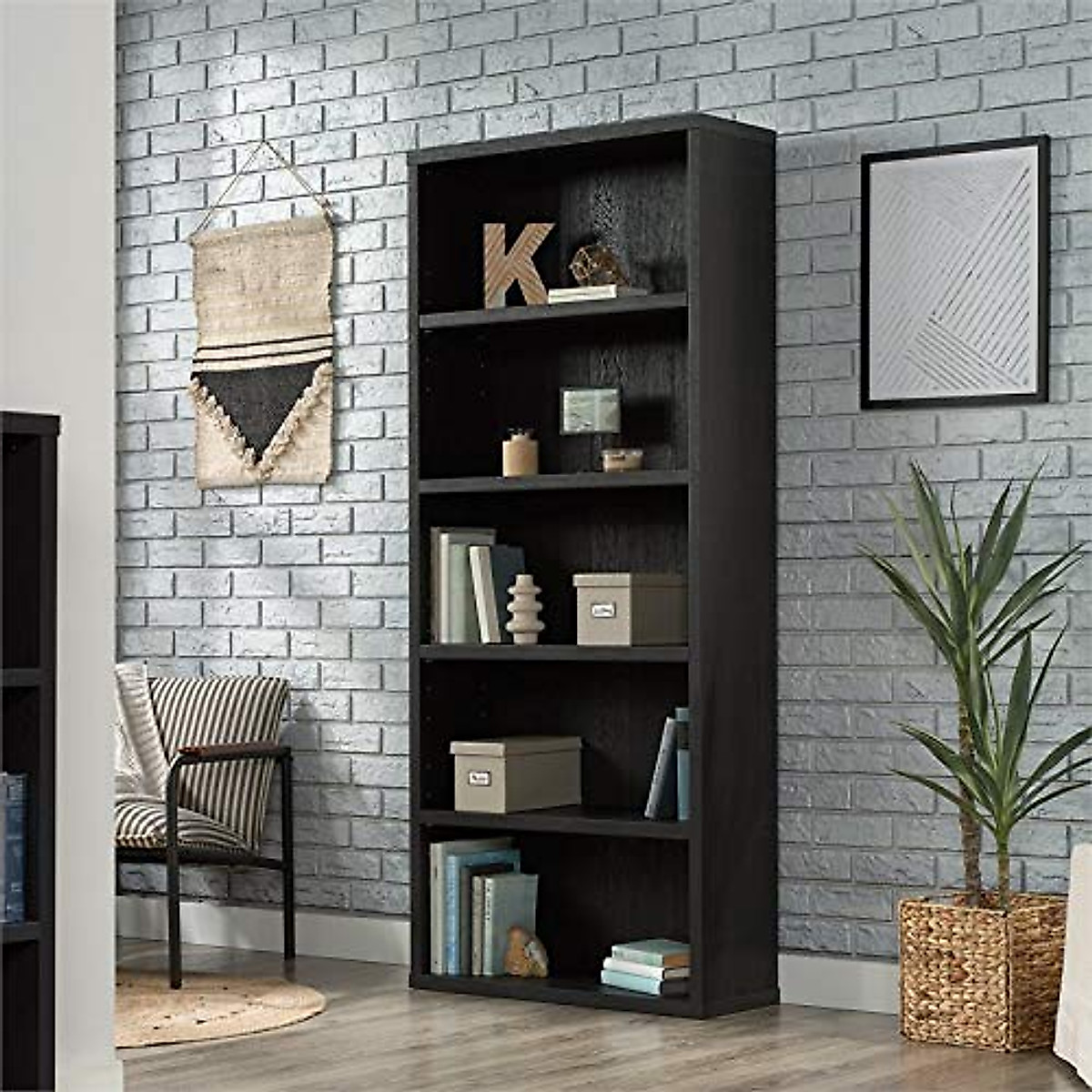 Sauder Miscellaneous Storage 5-Shelf Display Bookcase in Raven Oak Finish, Raven Oak Finish