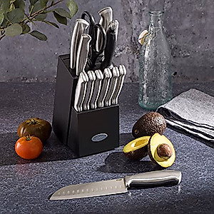Oster - 70561.14 Oster Baldwyn High-Carbon Stainless Steel Cutlery Knife Block Set, 14-Piece, Brushed Satin