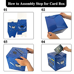 Graduation Card Box, 2024 Graduation Party Decorations, Graduation Box, Graduation Card Holder Foldable Congrats Grad Card Gift Box Class of 2024 for Graduation Party Supplies Party Favors Blue