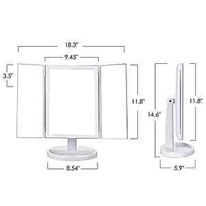 KXA Foldable Makeup Mirror, Vanity Mirror Dimmable LED Lights with Wide-Angle Touch Screen and Countertop Adjustable 360 Degree Bracket