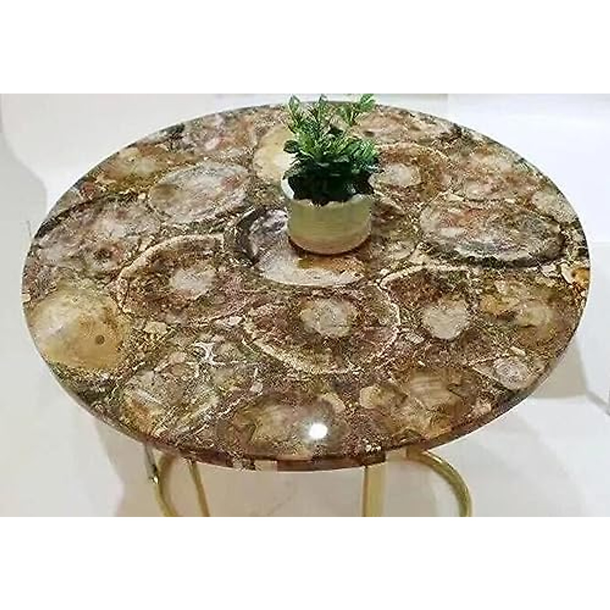 60 x 60 Inches Round Shape Marble Dining Table Top Resin with Brown Petrified Stone Restaurant Table for Hotel Decor