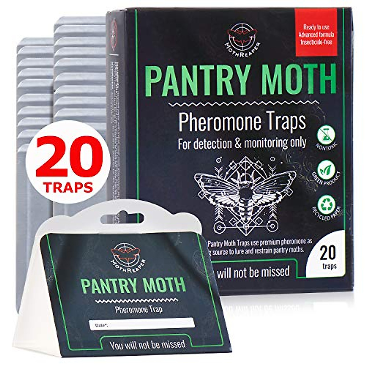 Premium Pantry Moth Traps, Insecticide-Free Moth Pheromone Traps, Glue Trap for Flour, Meal, and Seed Moths, Cupboard Moth Traps, Effective Pest and Moth Lure and Traps (20-Pack) (Dark, 20-Pack)