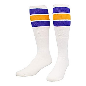 TCK Retro 3 Stripe Tube Socks (Purple/Gold, Medium)