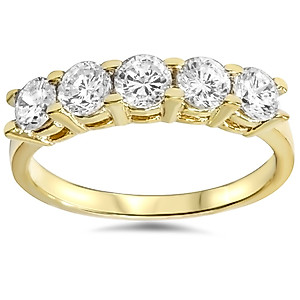 JewelMore™ 14k Yellow Gold 1ct TDW Diamond Five Stone Anniversary Ring (J-K-L, I2-I3) (8.5)