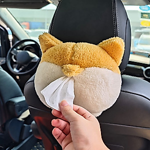 VOSAREA Tissue Box Cover Soft Adorable Corgi Butt Shaped Creative Storage Bag Hanging Pouch Tissue Box Wrapper Paper Organizer Dispenser for Car Home Bathroom Vanity Countertop Tabletop