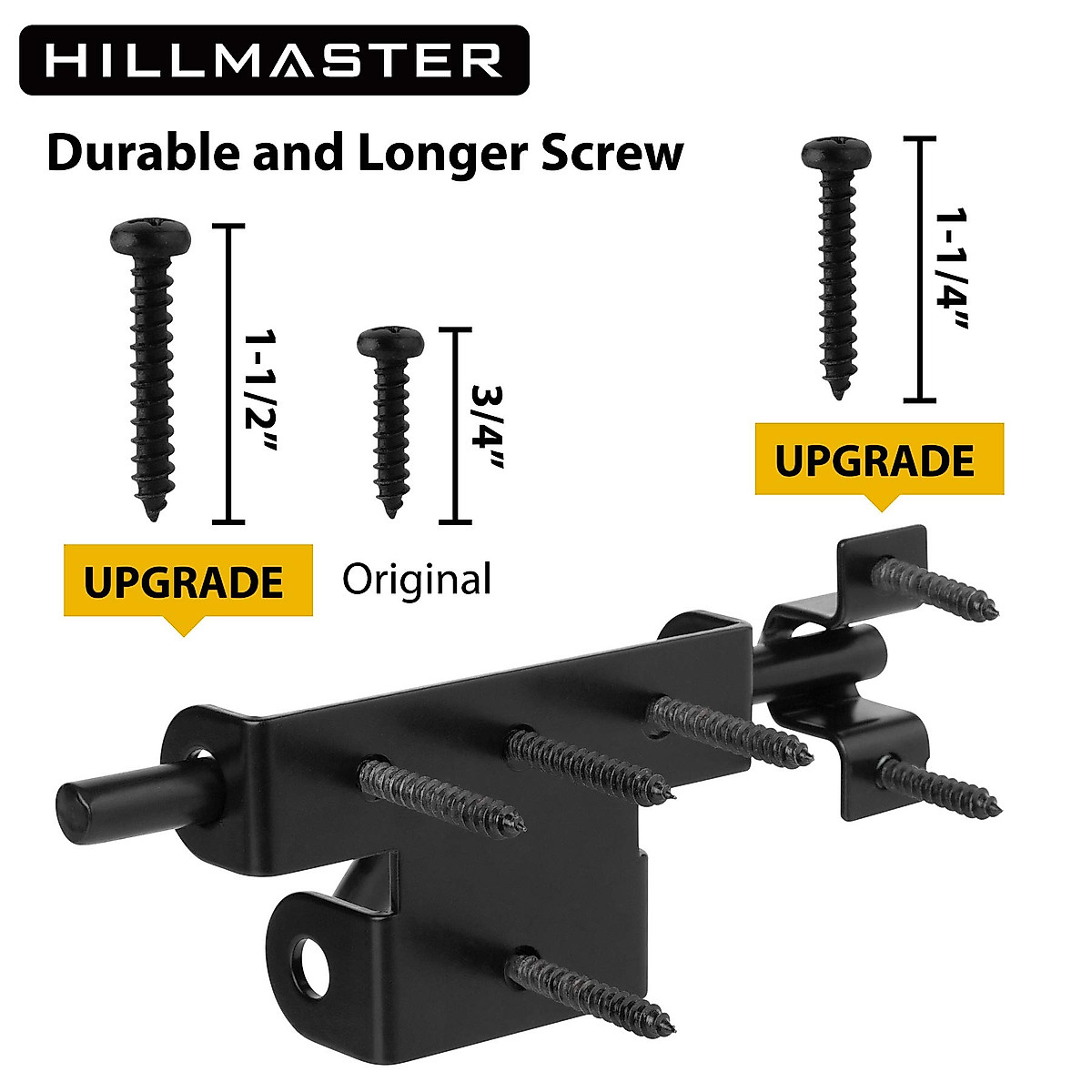 Hillmaster Slide Bolt Gate Latch for Wooden Fence Door Lock with Padlock Hole,Heavy Duty Sliding Bolt Gate Lock Door Latch Black Barrel Bolt Slide Latches Gate Hardware for Wood Vinyl Fenc Barn Shed