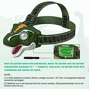 SEVENKA LED Headlamp for Kids, Outdoor Toy Head Lamp Flashlight for Boys Girls Toddler, 3.4oz Lightweight Headlight Camping Gear, Roar/Mute, Birthday Gift (Battery Included)