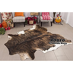 rodeo Real Cowhide Genius Leather Hair on Leather Rug Decorative Value Size Approx 6X7 ft (Dark Brindle)