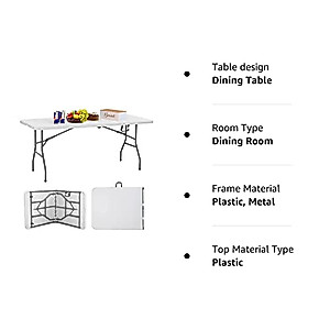 FDW Folding Tables, Plastic 6ft Folding Table,Half Portable Foldable Table for Parties, Backyard Events,White