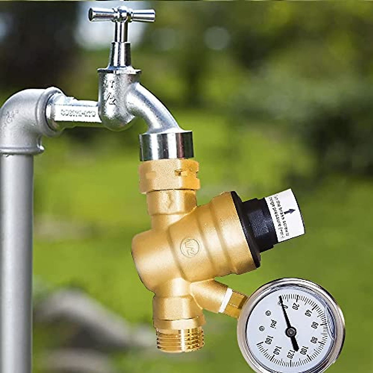 Hourleey Water Pressure Regulator Valve, RV Brass with Gauge and Inlet Screened Filter for Camper Trailer
