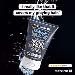 MENFIRST Gradual Gray Darkening Beard Wash - Gray Reducing Beard Wash, Beard Color Shampoo for Men - Hypoallergenic & Harsh Chemical-Free Beard Dye for Men - For Dark Shades, 4.6 Fl Oz (Pack of 1)