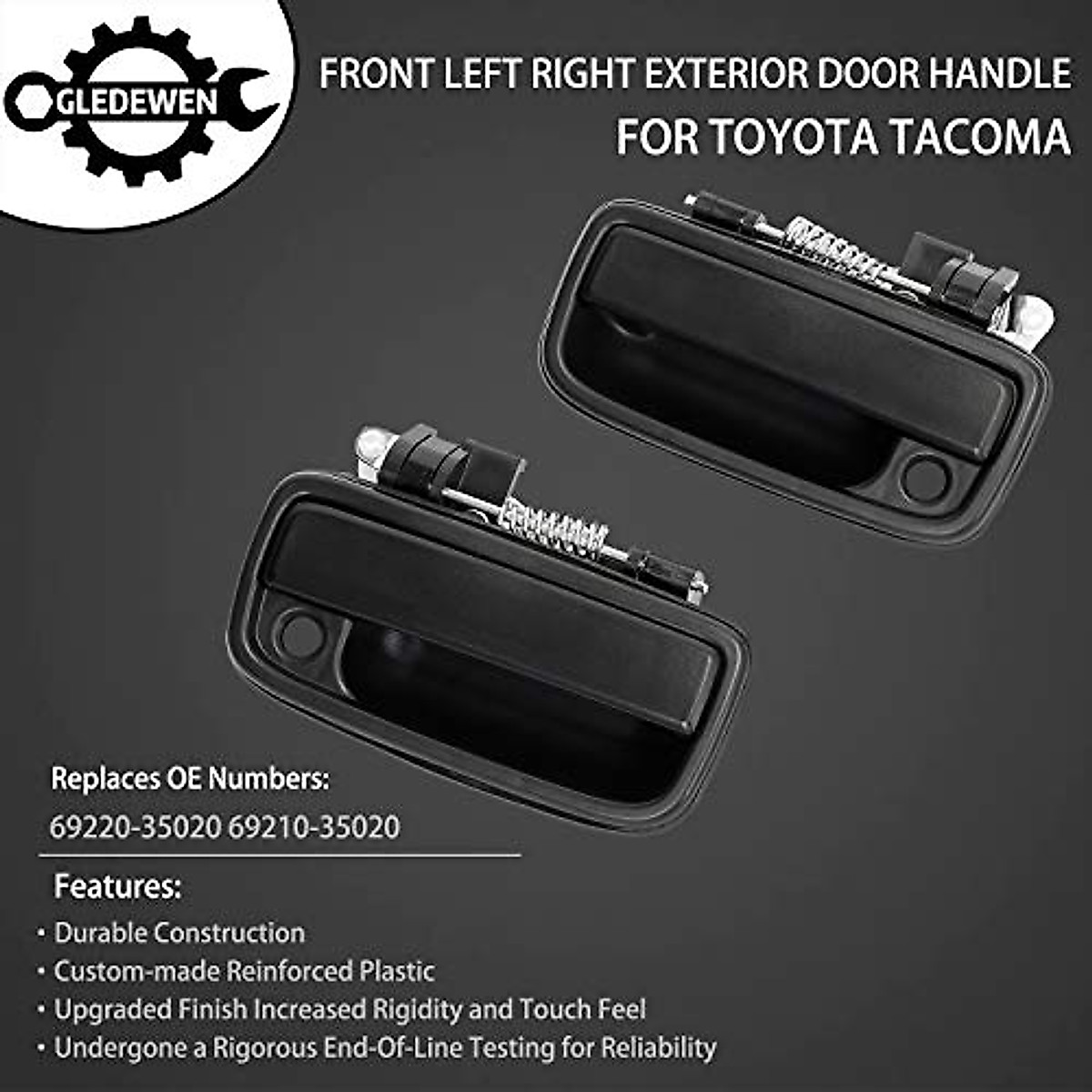 Gledewen Exterior Door Handle Front Left & Right Pair with Key Hole | Replacement for 1995-2004 Toyota Tacoma | Replaces# 69220-35020, 69210-35020