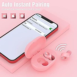 Bluetooth Earbuds, jaroco Wireless Earbuds with Premium Stereo Bass Sound,Built in Mics CVC Noise Cancelling in Ear Headphones with Charging Case for Sports,Work,Home Office (Pink)