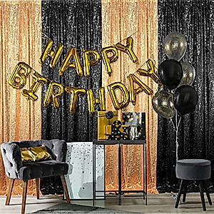 4 Panels Sequin Backdrop Curtain 2 ft x 8 ft, Backdrop Curtain for Party Sequin Backdrop Glitter Curtain for Congrats Grad Graduation Party Decorations, Birthday, Wedding (Black, Gold)