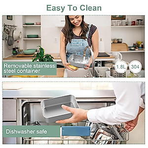 Vingud Electric Lunch Box 100W, 4 in 1 Heated Lunch Box for Adults, Portable Heating Lunch Box for Work/Car/Truck, with 1.8L Stainless Steel Container, 12V 24V 110V 220V, Green Grey