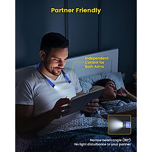 Glocusent LED Neck Reading Light, Book Light for Reading in Bed, 3 Colors, 6 Brightness Levels, Bendable Arms, Rechargeable, Long Lasting, Perfect for Reading, Knitting, Camping, Repairing
