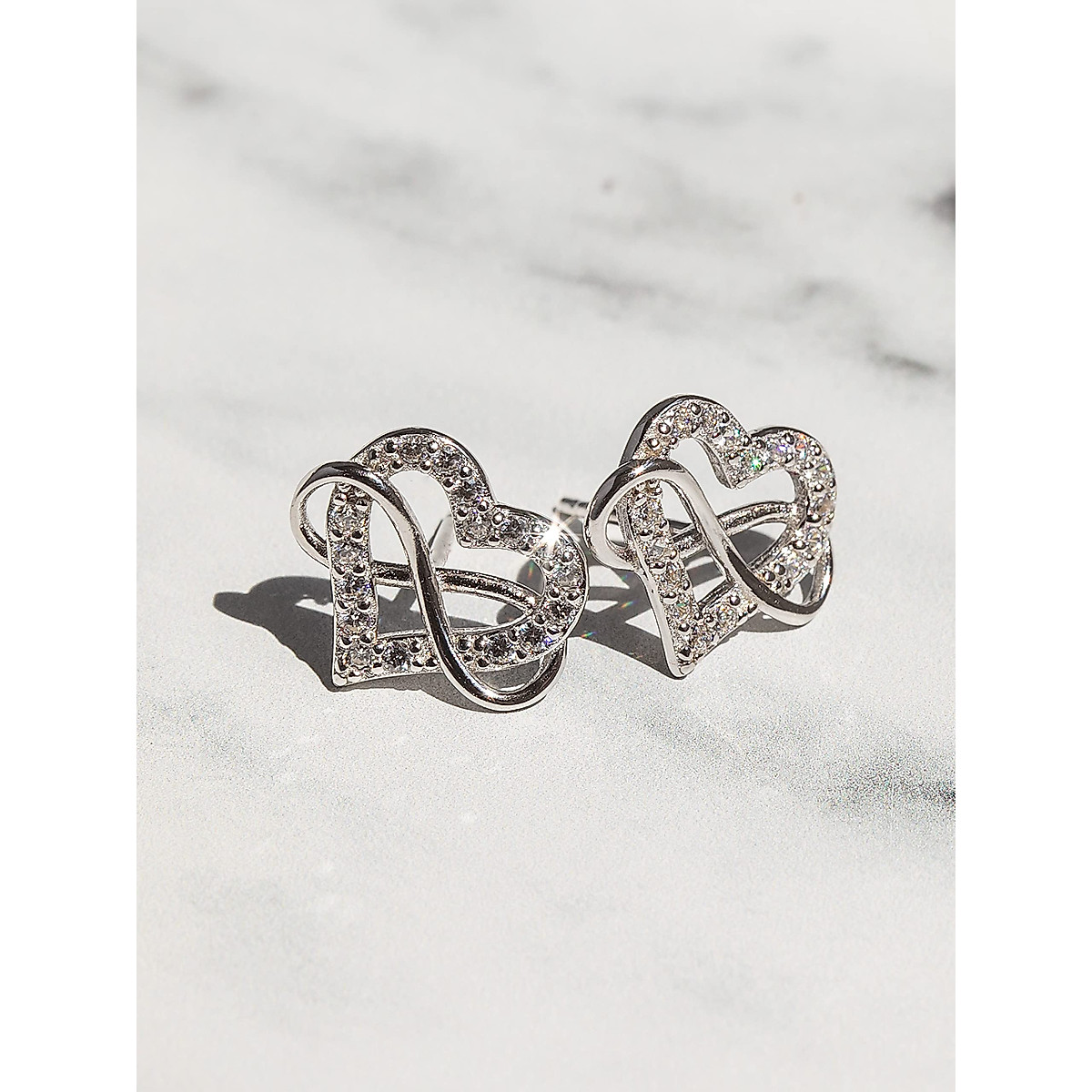 Sash & Soph Sterling Silver Infinity Heart Cubic Zirconia Earrings, 925 Metal Type, Women's Stud Earrings