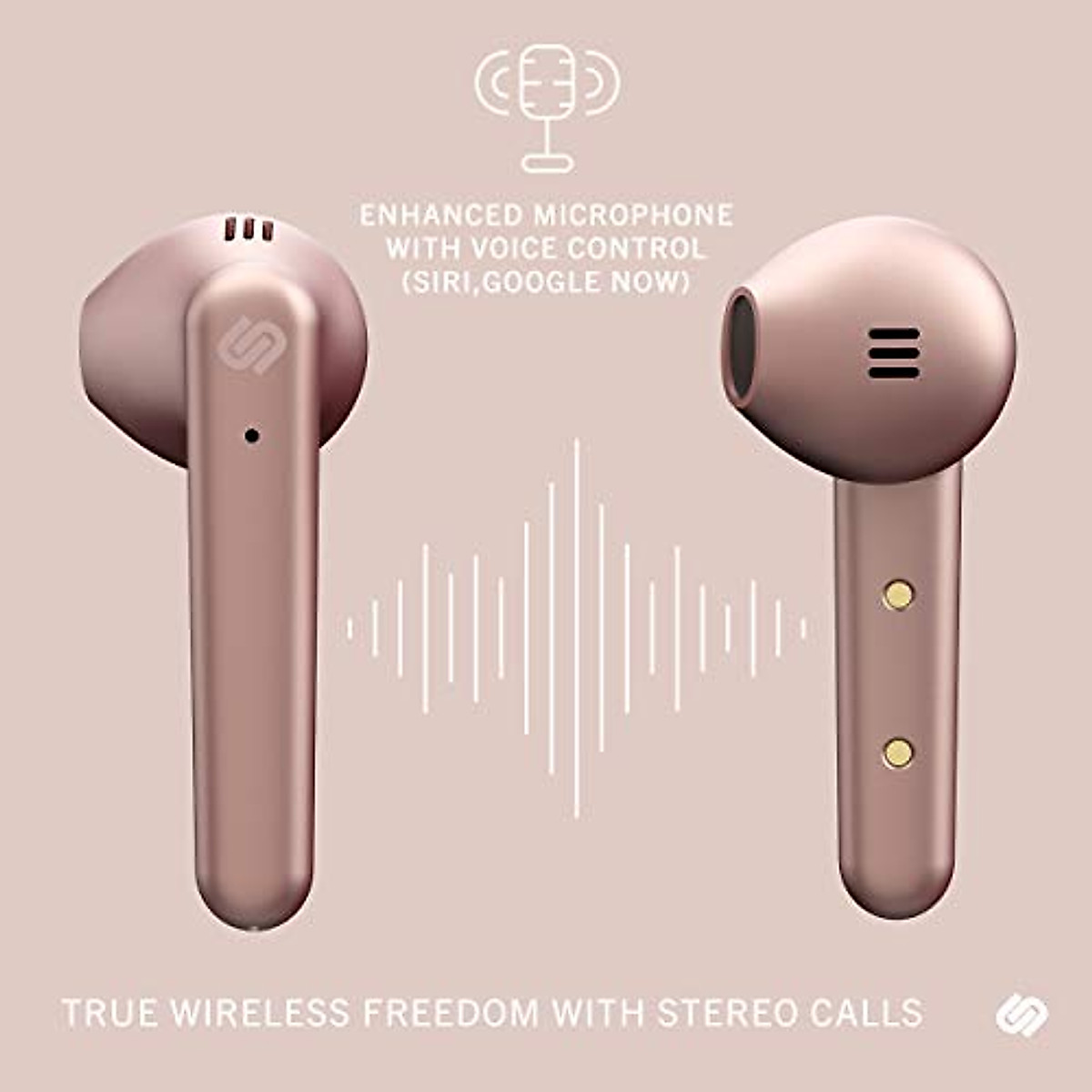 Urbanista Stockholm Plus True Wireless Earbuds - Over 20 Hours Playtime, IPX4 Waterproof Earphones, Bluetooth 5.0 Headphones, Touch Controls & Enhanced Microphone for Clear Calling, Rose Gold