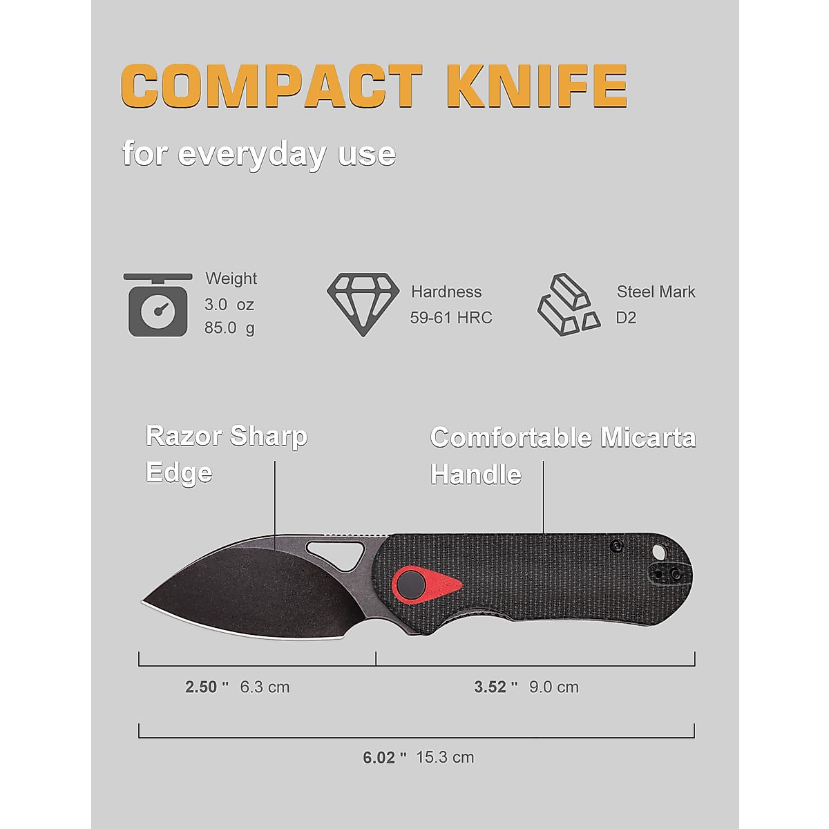 XTOUC Small Pocket Knife 2.5" Stone Wash D2 Blade Folding Knives Reversible Pocket Clip Comfortable Micarta Handle EDC Knife Thumb Hole Opening Ideal Gift for Men Women(Seed J01)