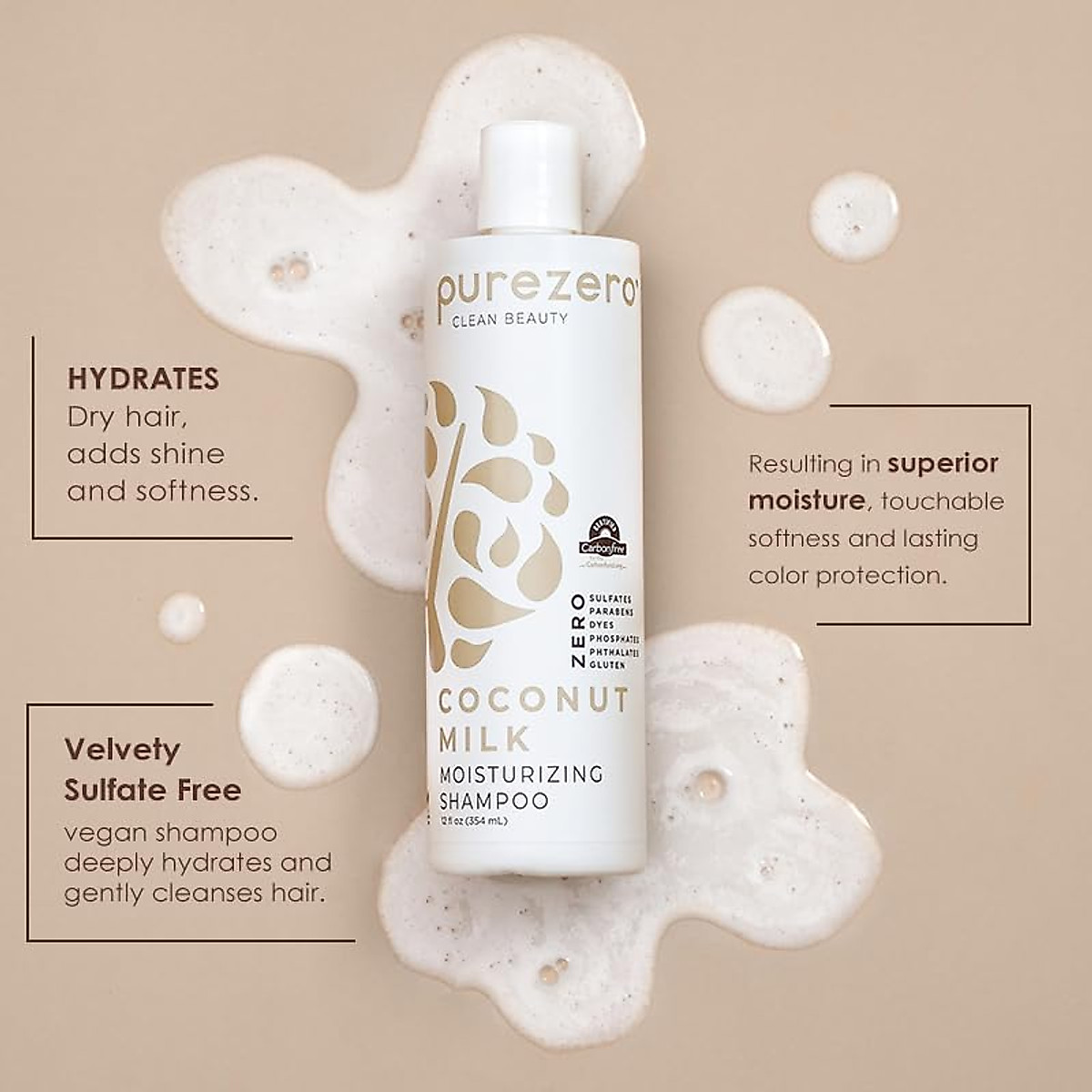 Purezero Coconut Milk Shampoo & Conditioner Set - 100% Vegan & Cruelty Free - Intense Hydration & Increase Shine - Zero Sulfates, Parabens, Dyes - Fight Dandruff & Frizz