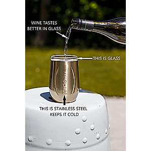 Vinglacé Wine Bottle Chiller Gift Set- Portable Stainless Steel Wine Cooler with 2 Stemless Wine Glasses, Rose