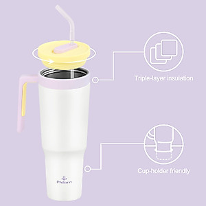PHILORN 40 oz Tumbler with Handle & Lid, Spill Proof Large Tumbler Cup with Straw - Stainless Steel Vacuum Insulated Travel Water Mug Leak Resistant for Cold Tea or Coffee - Gifts for Women Men