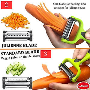 Potato Apple Vegetable Peelers for Kitchen, I and Y Peelers for Fruit Veggie Potatoes Carrot Cucumber, 3 in 1 Blade Spin Design With Julienne Function