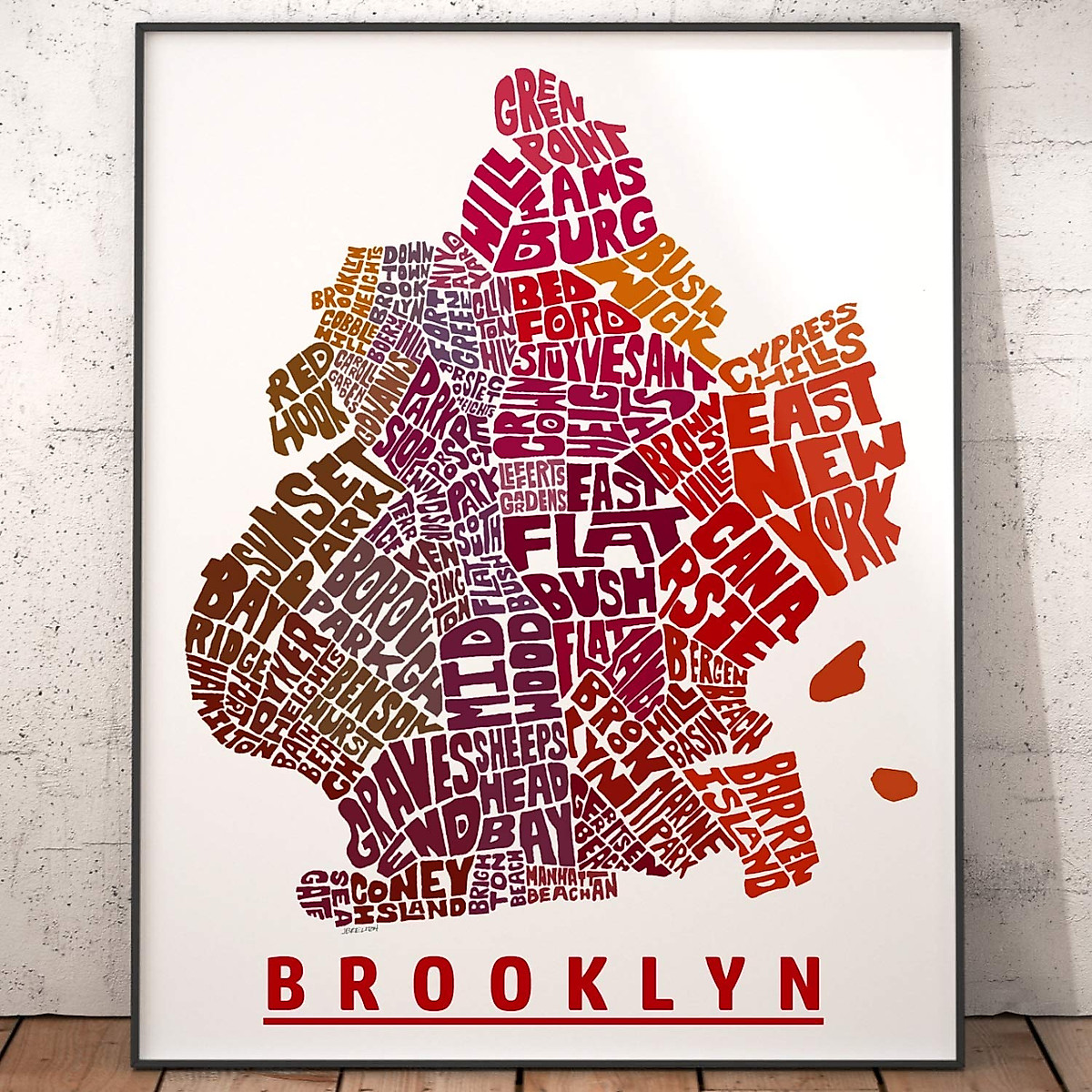 Brooklyn Neighborhood Map Print, signed print of my original hand drawn Brooklyn typography map art