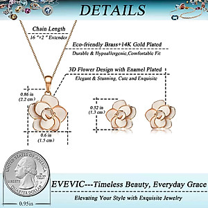 EVEVIC Rose Flower Necklace Earrings Set for Women 18K Gold Plated Jewelry Sets (White)