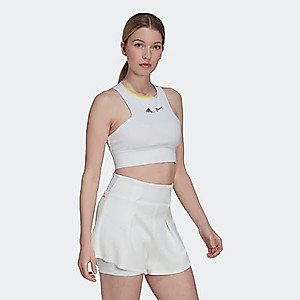 adidas Women's Tennis London Crop Top, White/Impact Yellow, X-Large