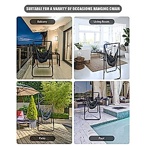 Hammock Chair Stand, Hammock Chair with Stand Including Large Hanging Indoor Swing with 2 Cushions, Hammock Swing Chair with Stand, Max 450 Lbs for Indoor, Outdoor, Patio, Yard (Grey)