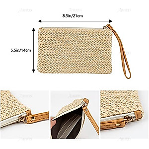 AUEAR, Women's Hand Wrist Type Straw Clutch Bag Bohemian Summer Beach Sea Handbag Purse Zipper Wristlet